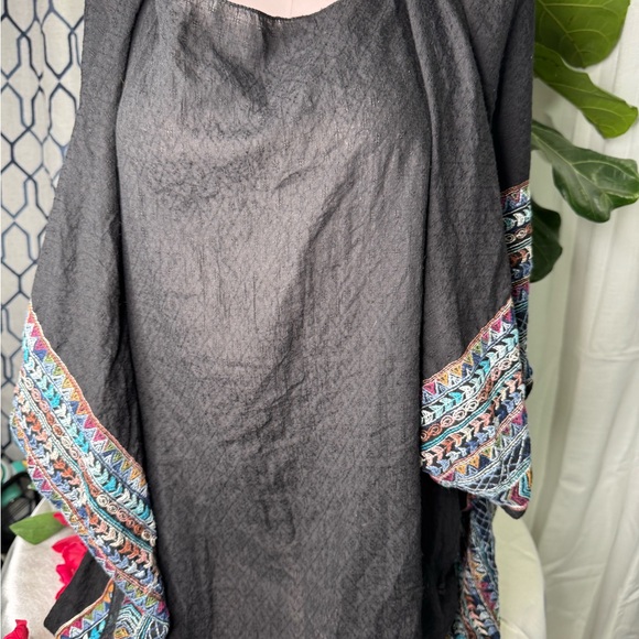 Tops | Black Poncho With Colorful Trim | Poshmark
